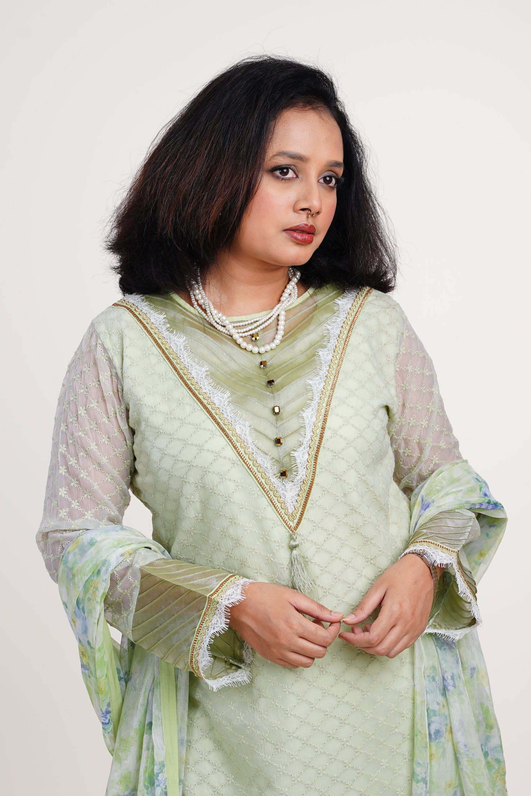 Premium Women 3 Piece Dress Set Detailed Kurti Straight Pants & Dupatta ...