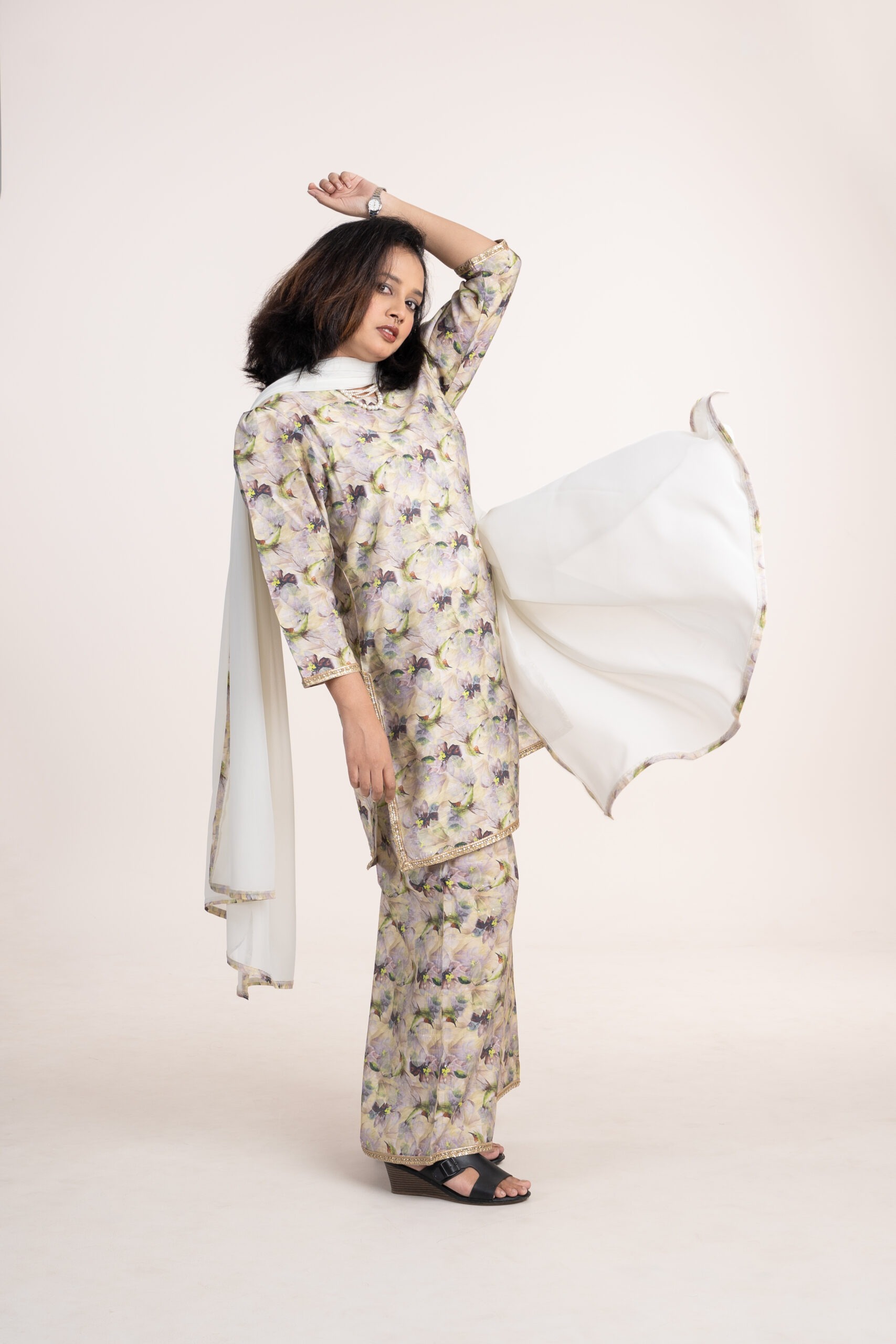 Pastel Floral Three Piece Outfit for Women Featuring Printed Kurti ...