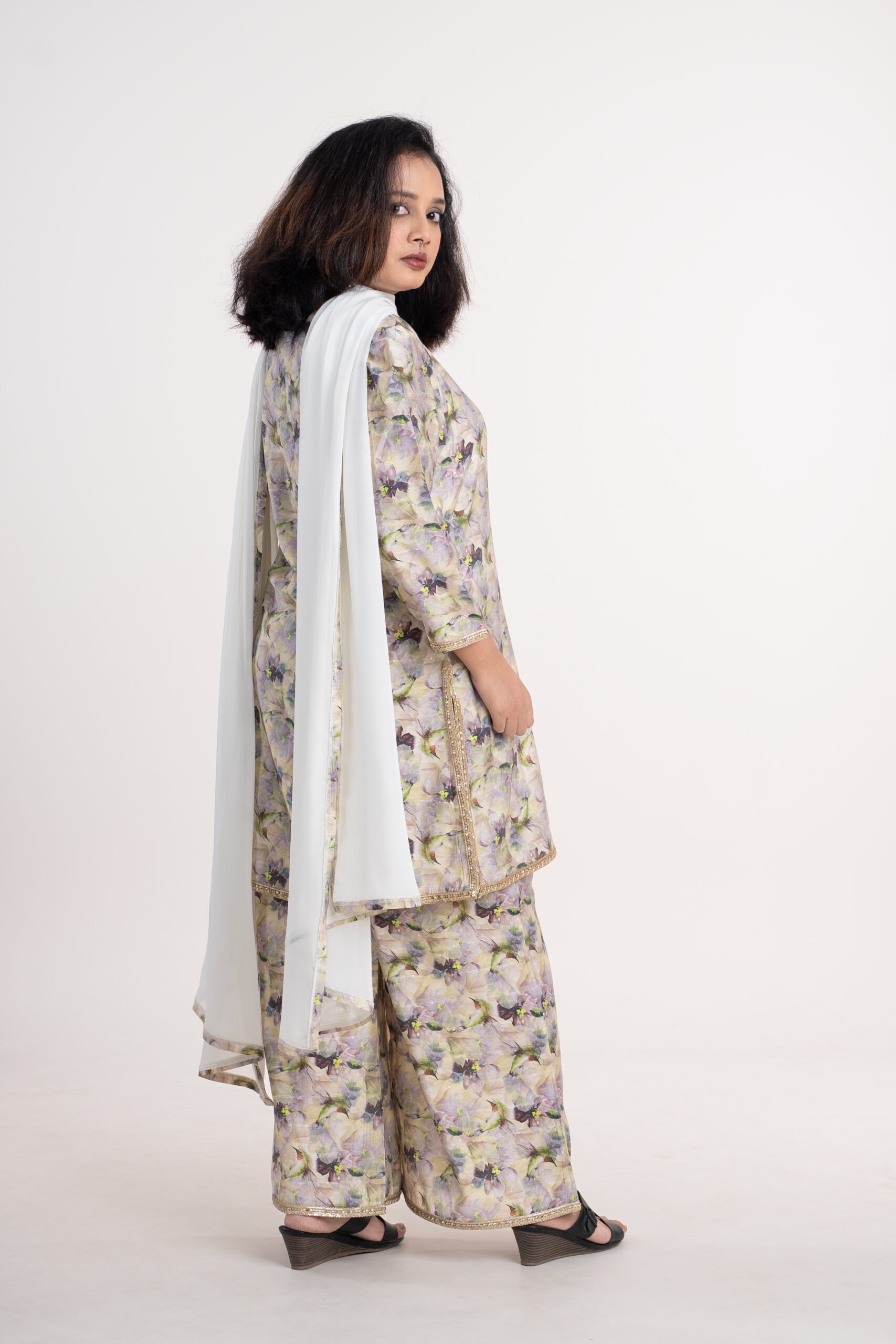 Pastel Floral Three Piece Outfit for Women Featuring Printed Kurti ...