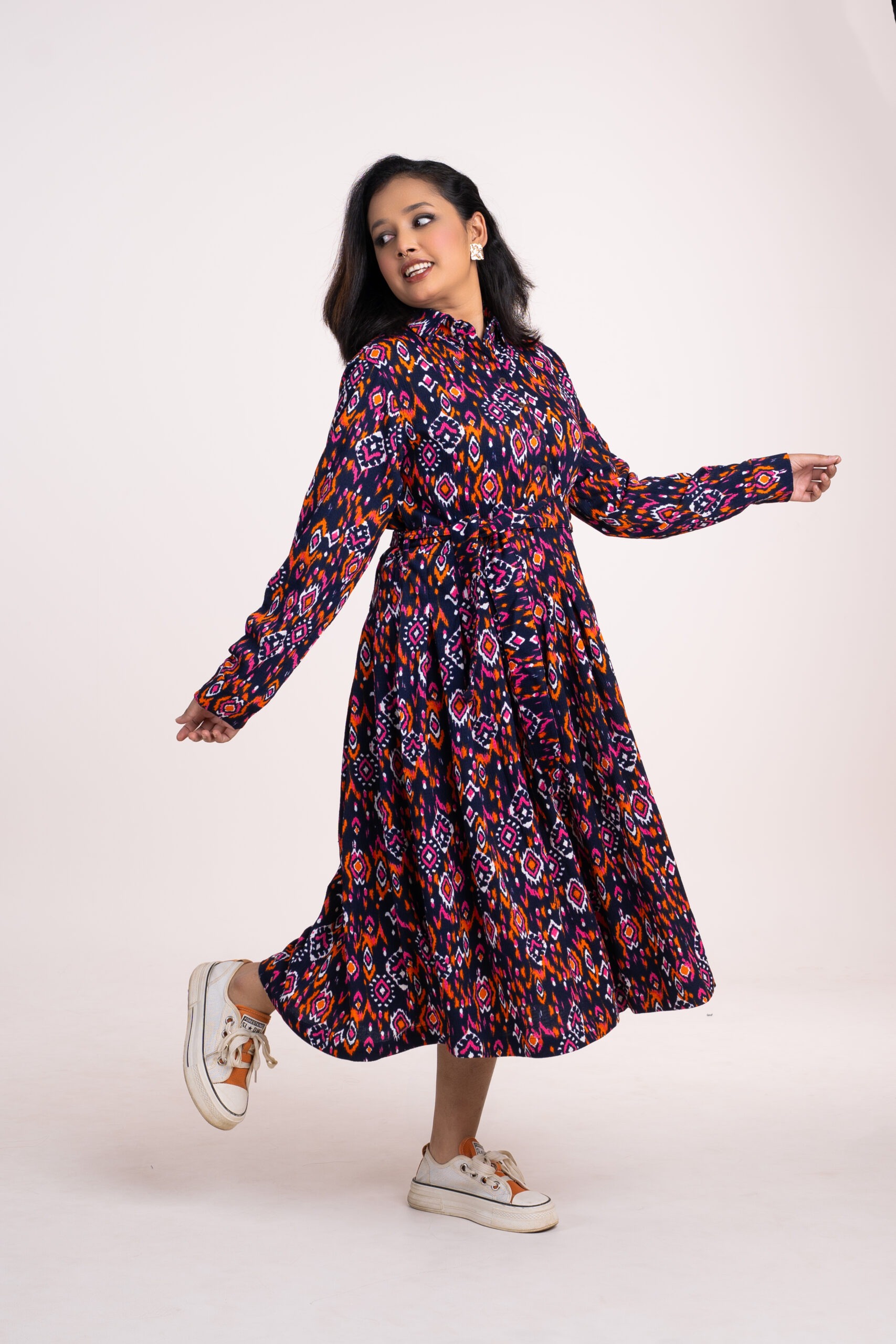 Stylish One Piece Long Kurti for Women Featuring Vibrant Ikat Design ...